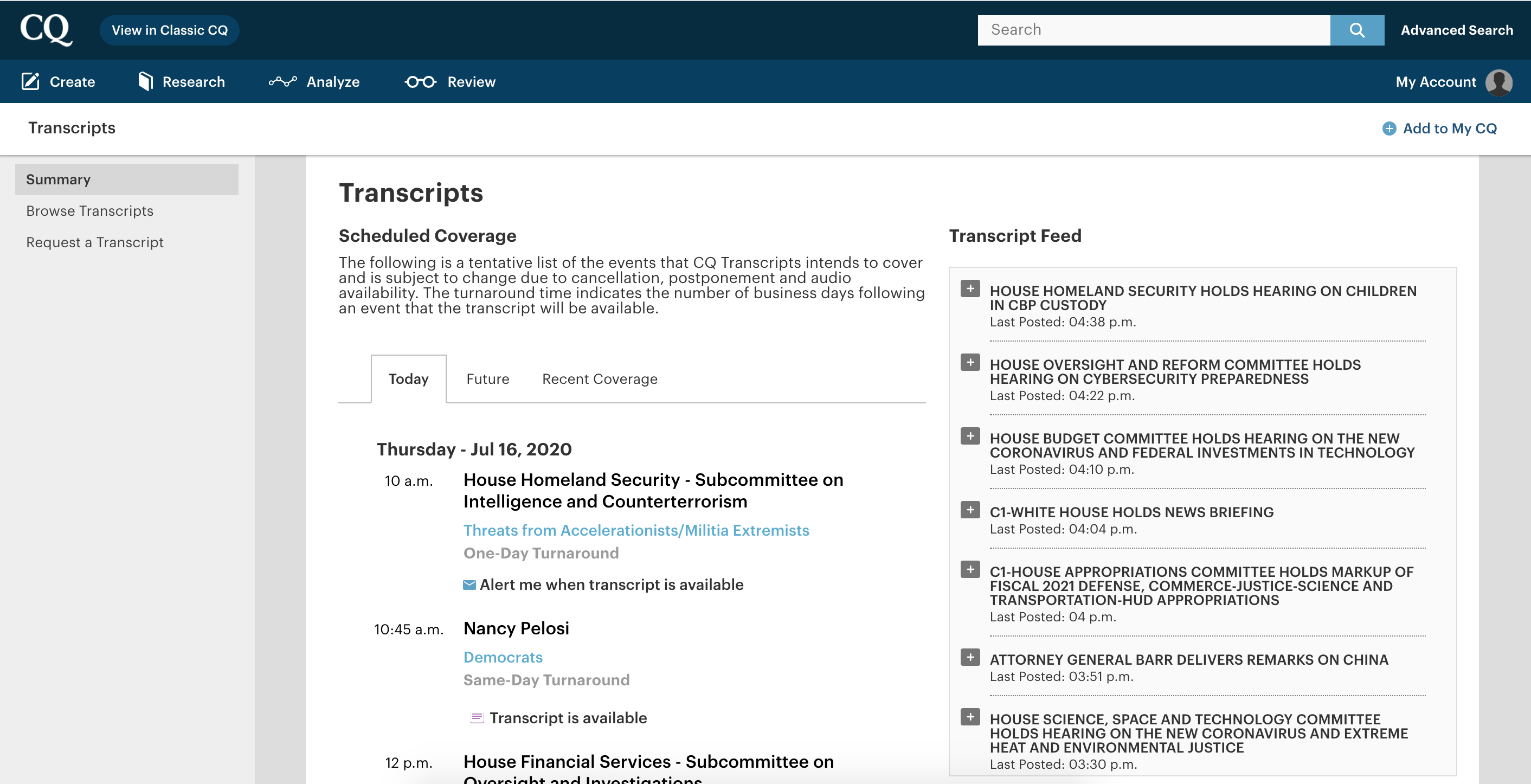 Transcripts & Testimony: Overview – CQ