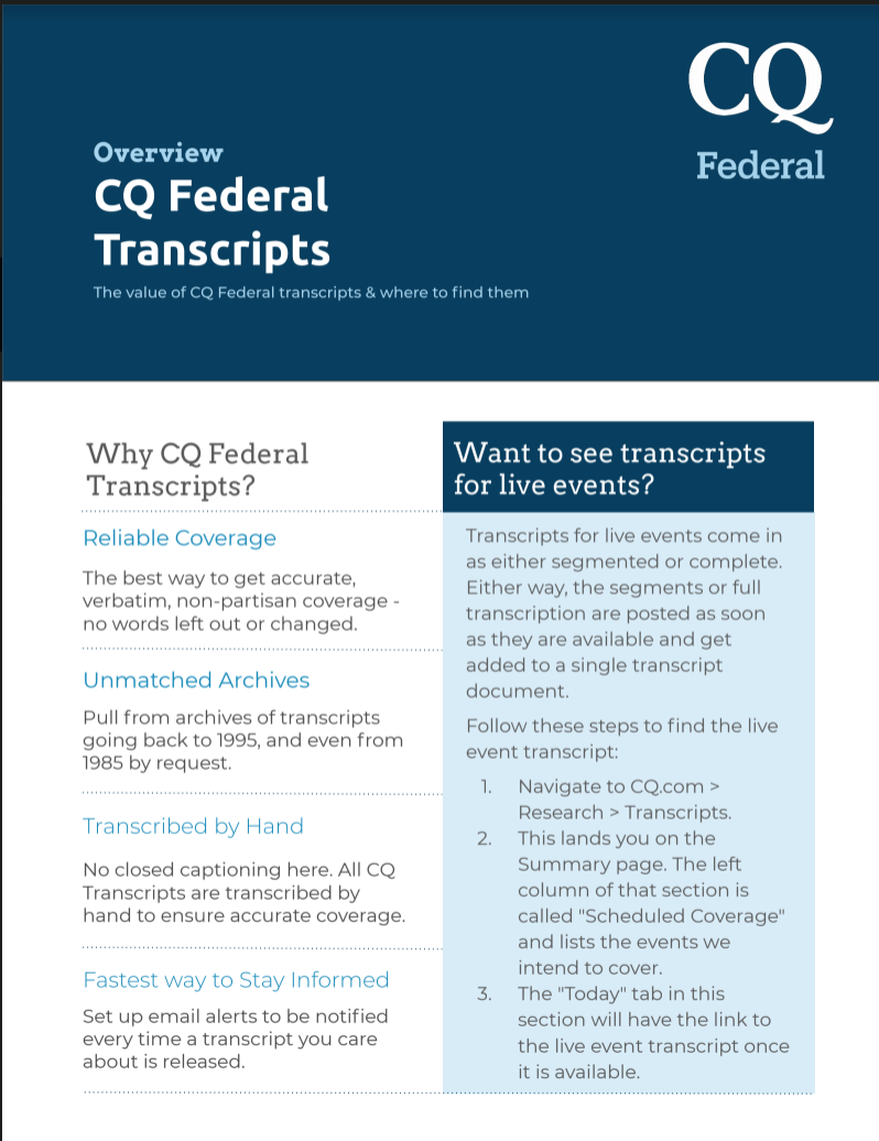 Breaking it Down: Transcripts & Testimony – CQ